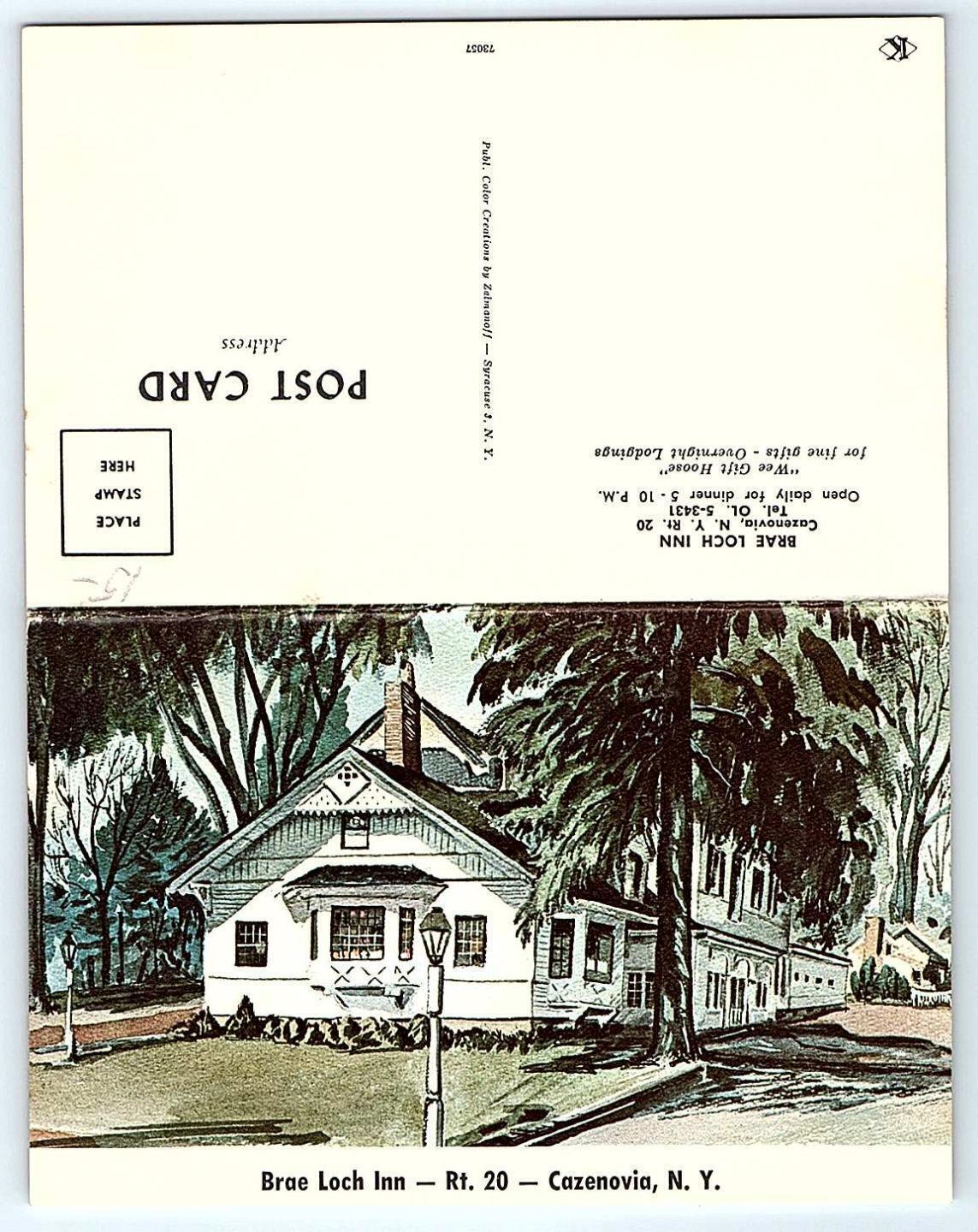 CAZENOVIA, NY New York ~ BRAE LOCH INN Folding c1950s w/Menu Inside ...