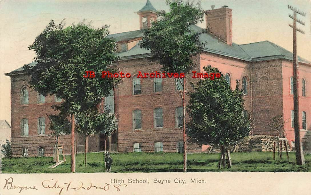 MI, Boyne City, Michigan, High School Building, Exterior View, 1908 PM ...