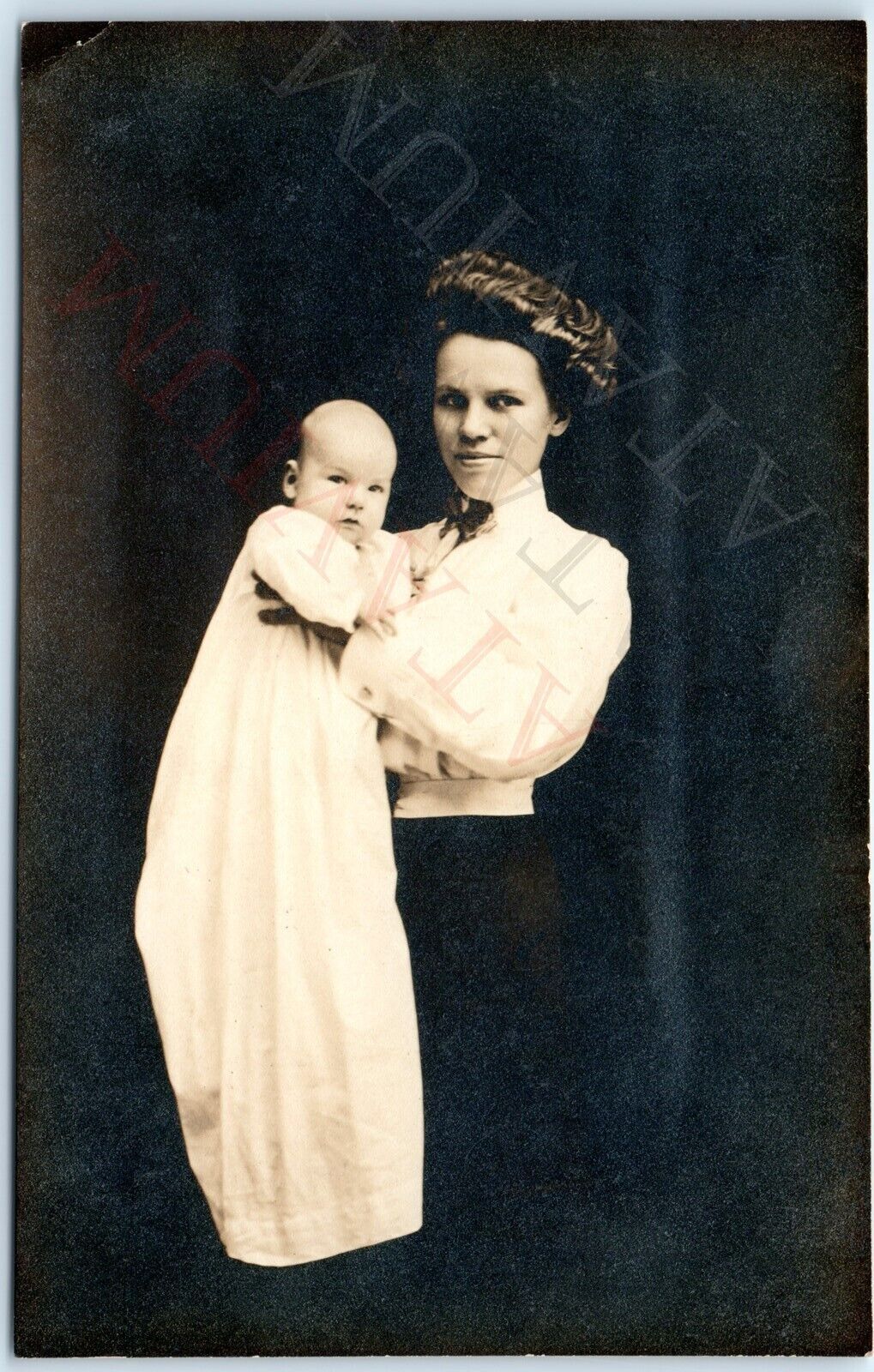 c1910s Mother Holding Baby Son RPPC Fancy Pompadour Hair Real Photo PC ...