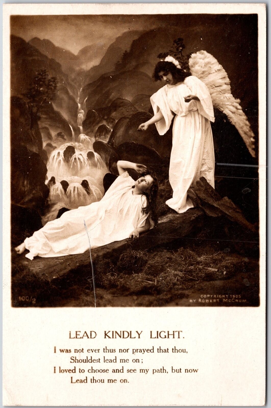 Religious Portrait Angels in Heaven "Lead Kindly Light" Real Photo RPPC ...