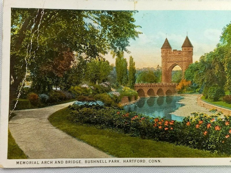 Vintage Postcard 1920's Memorial Arch & Bridge Bushnell Park Hartford ...
