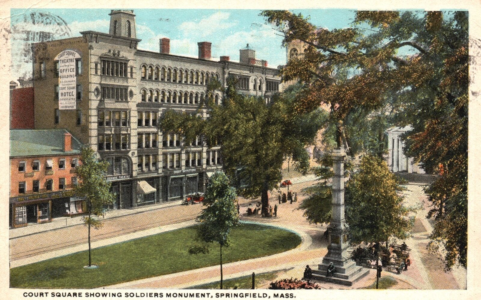 Springfield Massachusetts, 1921 Court Square Showing Soldiers Monument ...