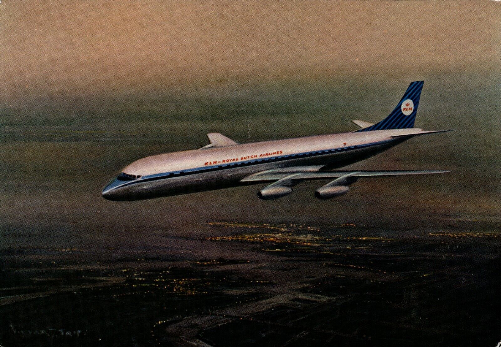 KLM Douglas DC-8 Intercontinental Jet Airplane Vintage Postcard BP5 ...