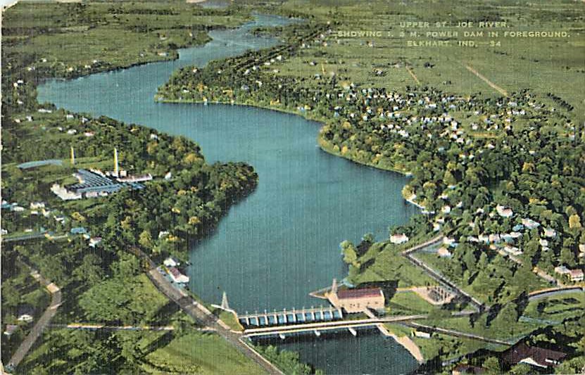 Air View St Joe River & Power Dam Elkhart Indiana IN 1942 | United ...