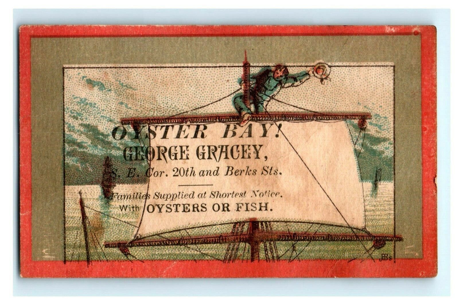 1870's Oyster Bay George Gracey Oysters Or Fish Ship Man On Top P166 ...