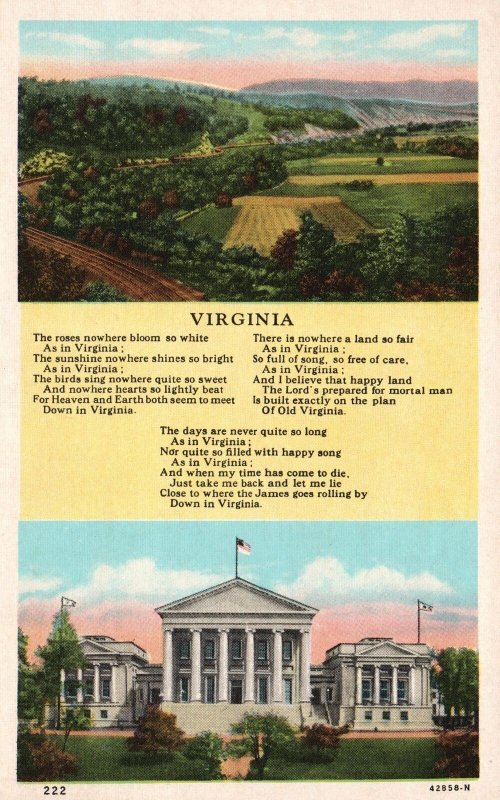 Vintage Postcard The Roses Nowhere Blooms So White As In Virginia Poem ...