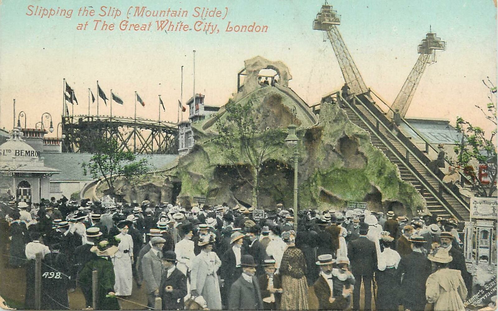 Postcard LONDON Exhibition Slipping the slip mountain slide The Great ...