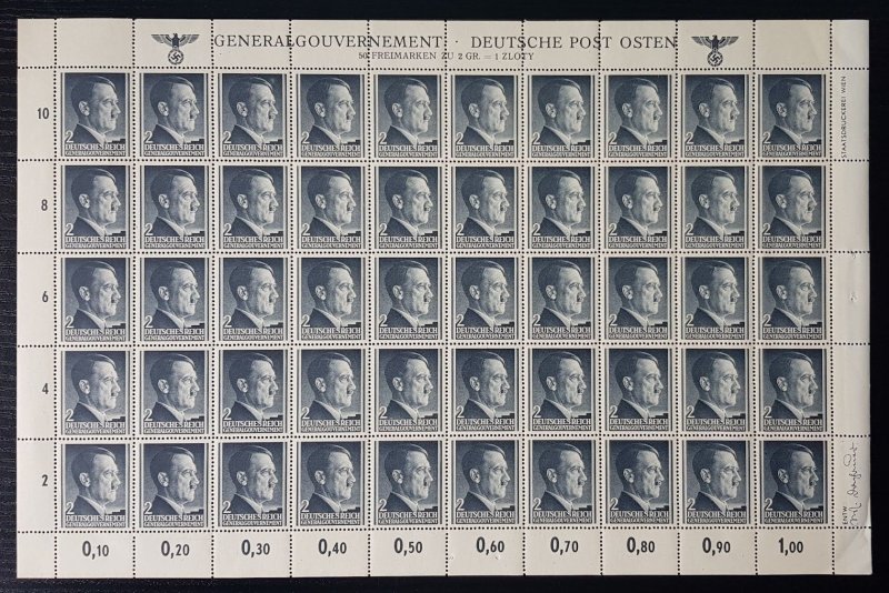 Germany Third Reich WW2 Original Stamp Sheet General Government 1941 ...