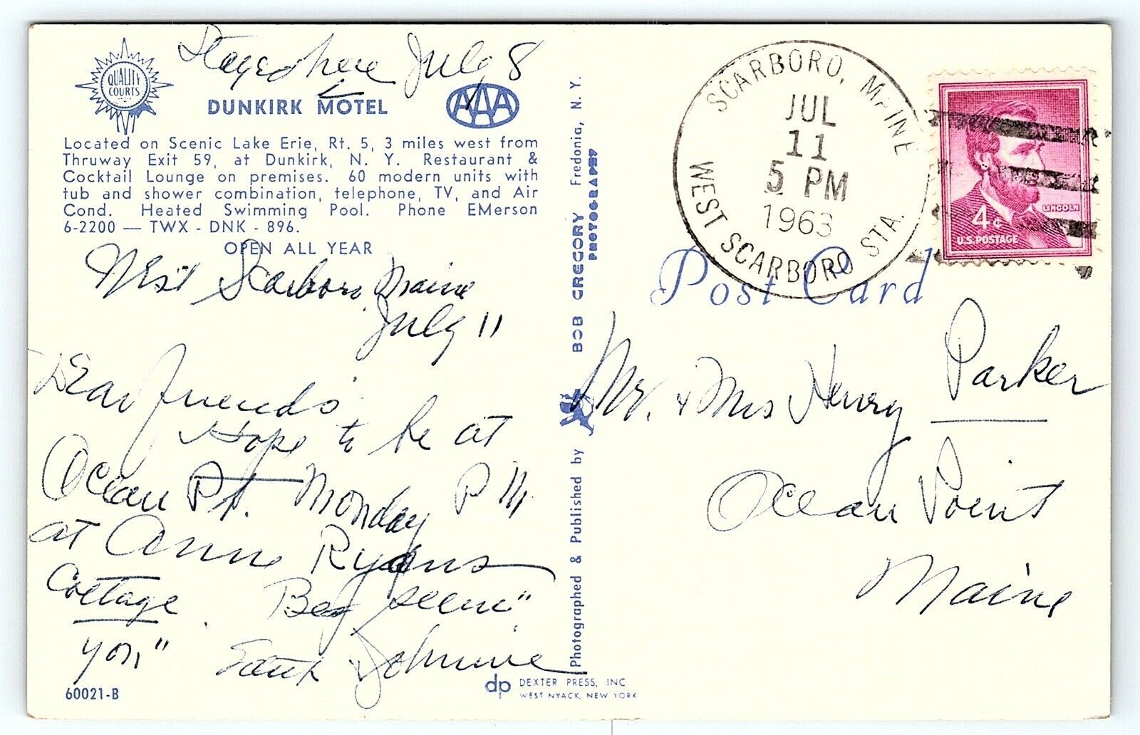 1963 Dunkirk Motel Dunkirk New York Lake Erie OLD Cars Sunbathing ...