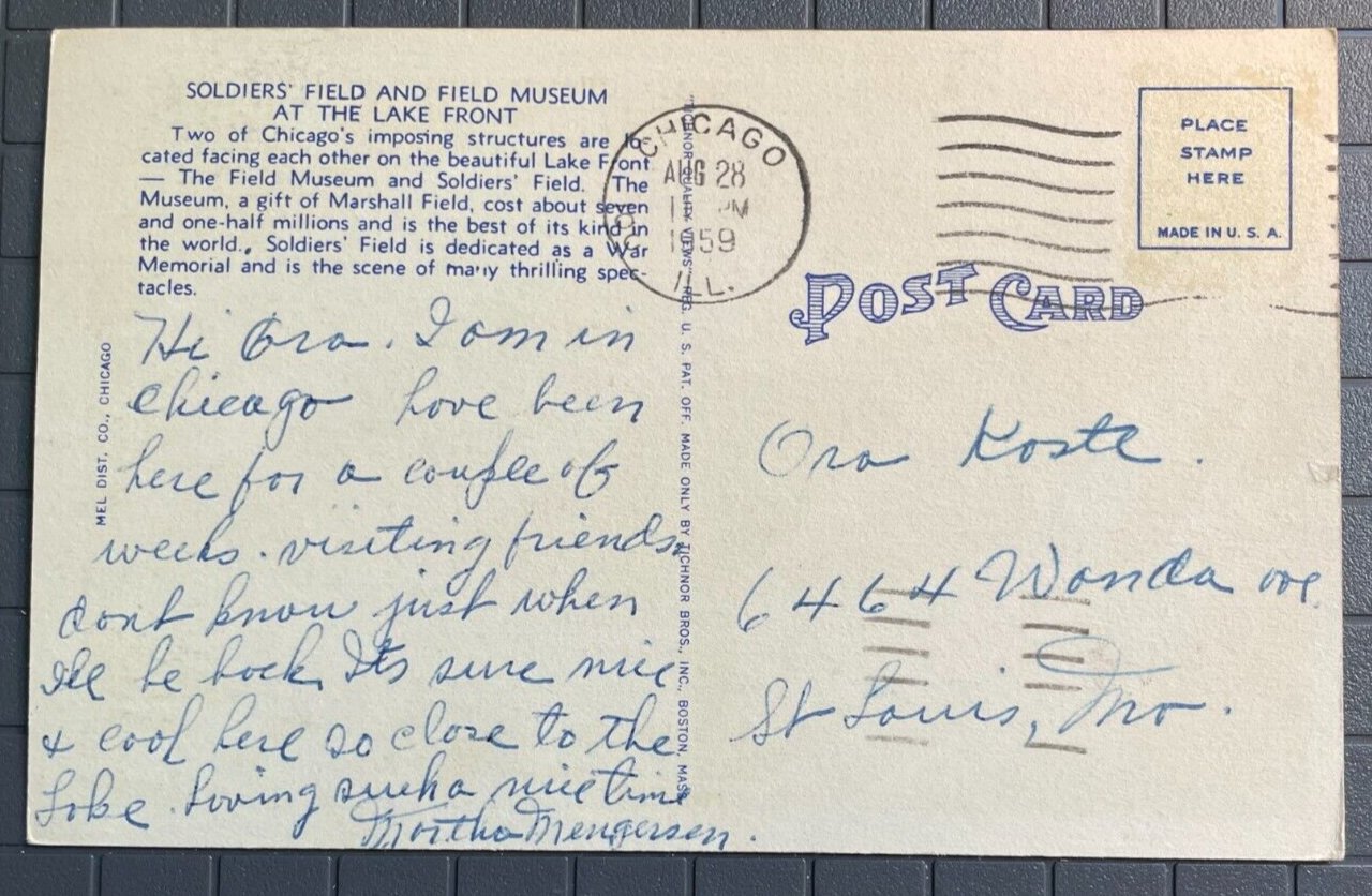 Vintage Postcard 1959 Soldiers' Field & Field Museum Lake Front Chicago ...