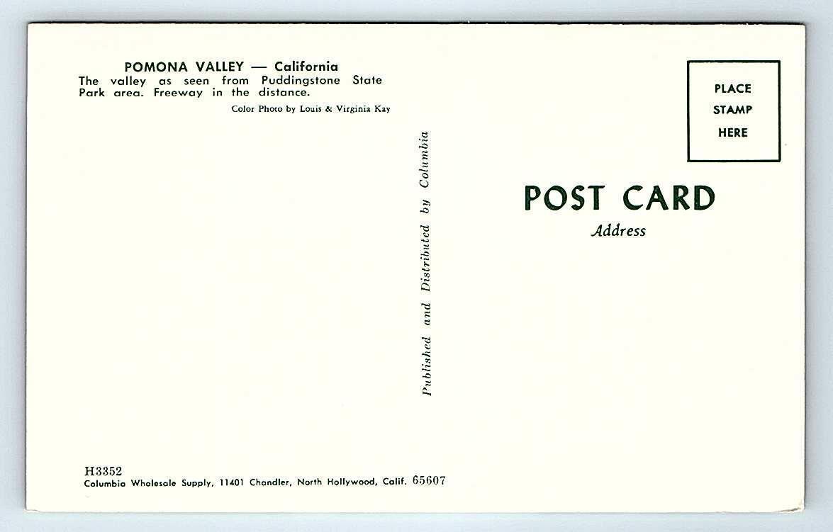 POMONA, CA California ~ VALLEY VIEW from Puddingstone State Park c1960s ...