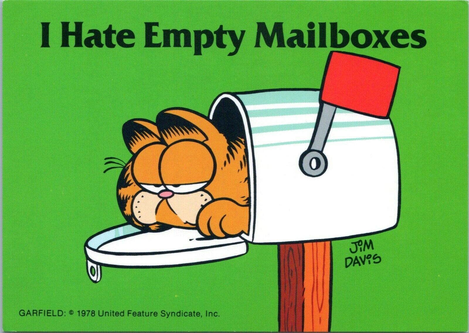 Garfield the Cat Cartoon Comic Postcard 1970's Mailbox Unused LARGE NI ...