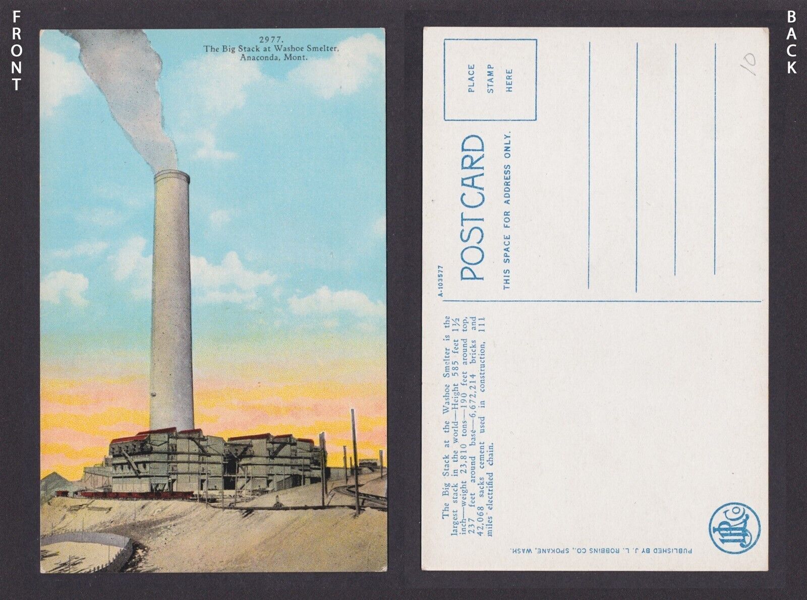 Postcard, United States, Anaconda MT, The Big Stack at Washoe Smelter ...