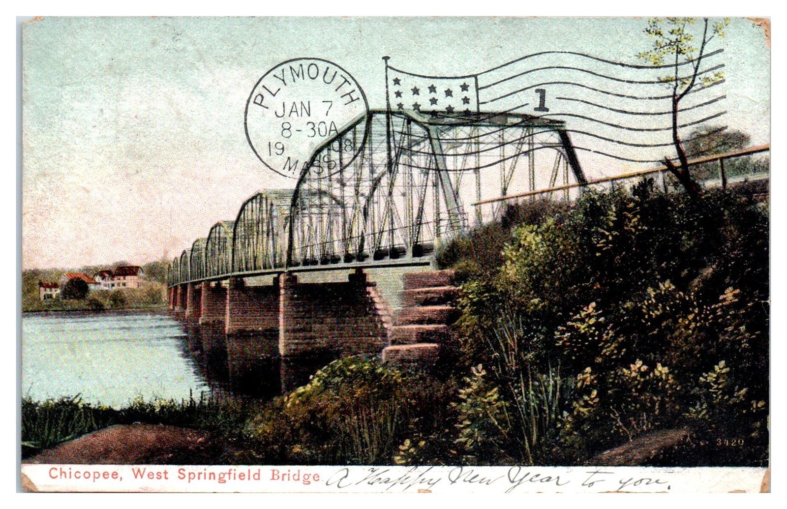 1908 Chicopee, West Springfield Bridge Postcard | Topics - Nature ...