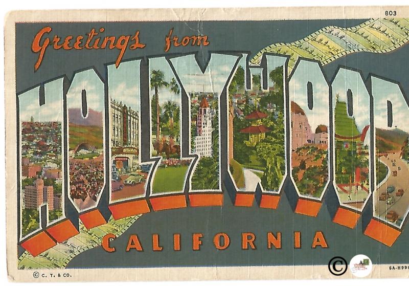 Hollywood California Big Letter Large Letter Vintage Postcard Linen ...