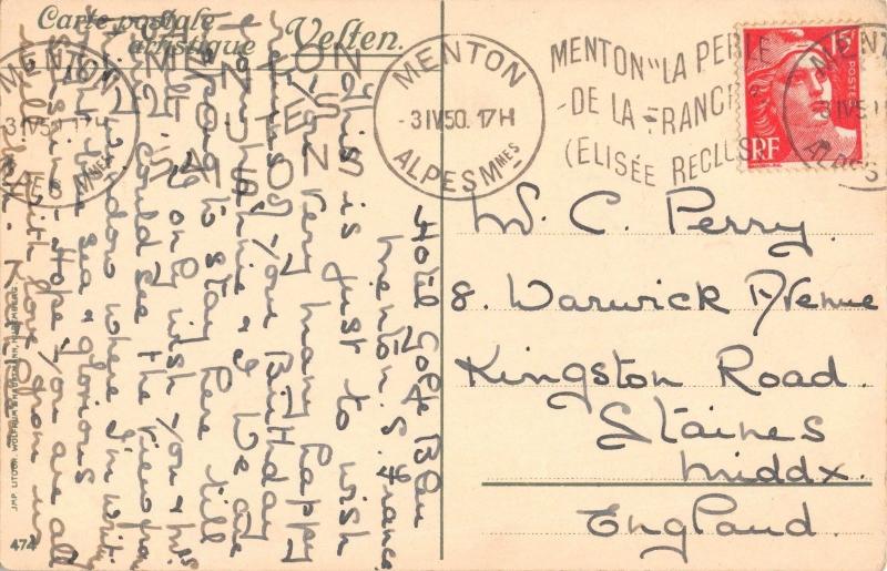 Menton France~Les Rochers Rouges-Manuel Wielandt German Artist Postcard ...