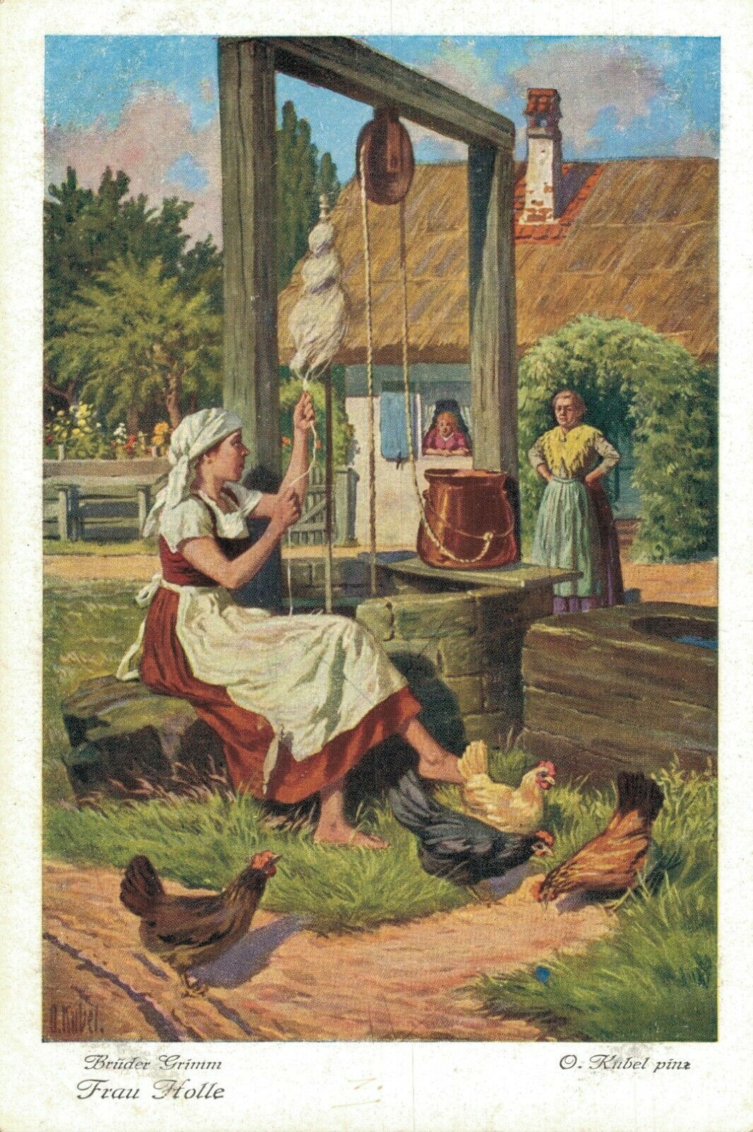 Artist Signed O Kubel Brothers Grimm Mother Hulda Spinning by a Water ...