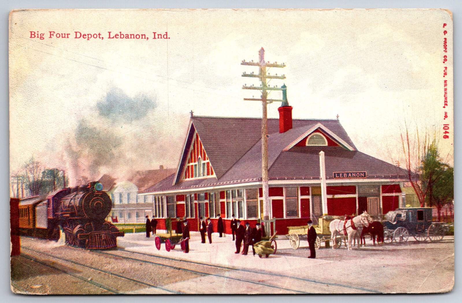 Lebanon Indiana~Steam Railroad Locomotive~Train at Big Four Depot~1910 ...