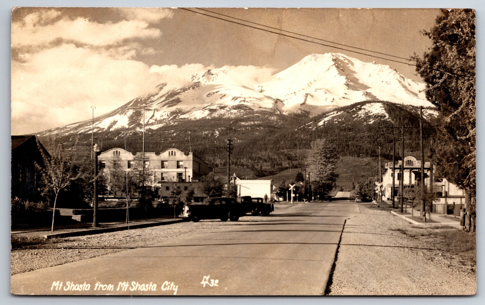 Shasta City California~Mt Shasta From Highway~Railroad Crossing~1940s ...