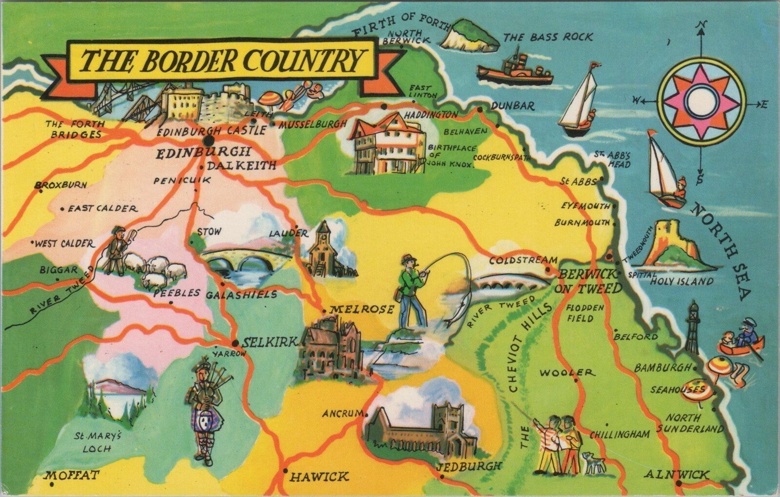 Cartography Postcard - Map of The Border Country, Edinburgh RS33355 ...