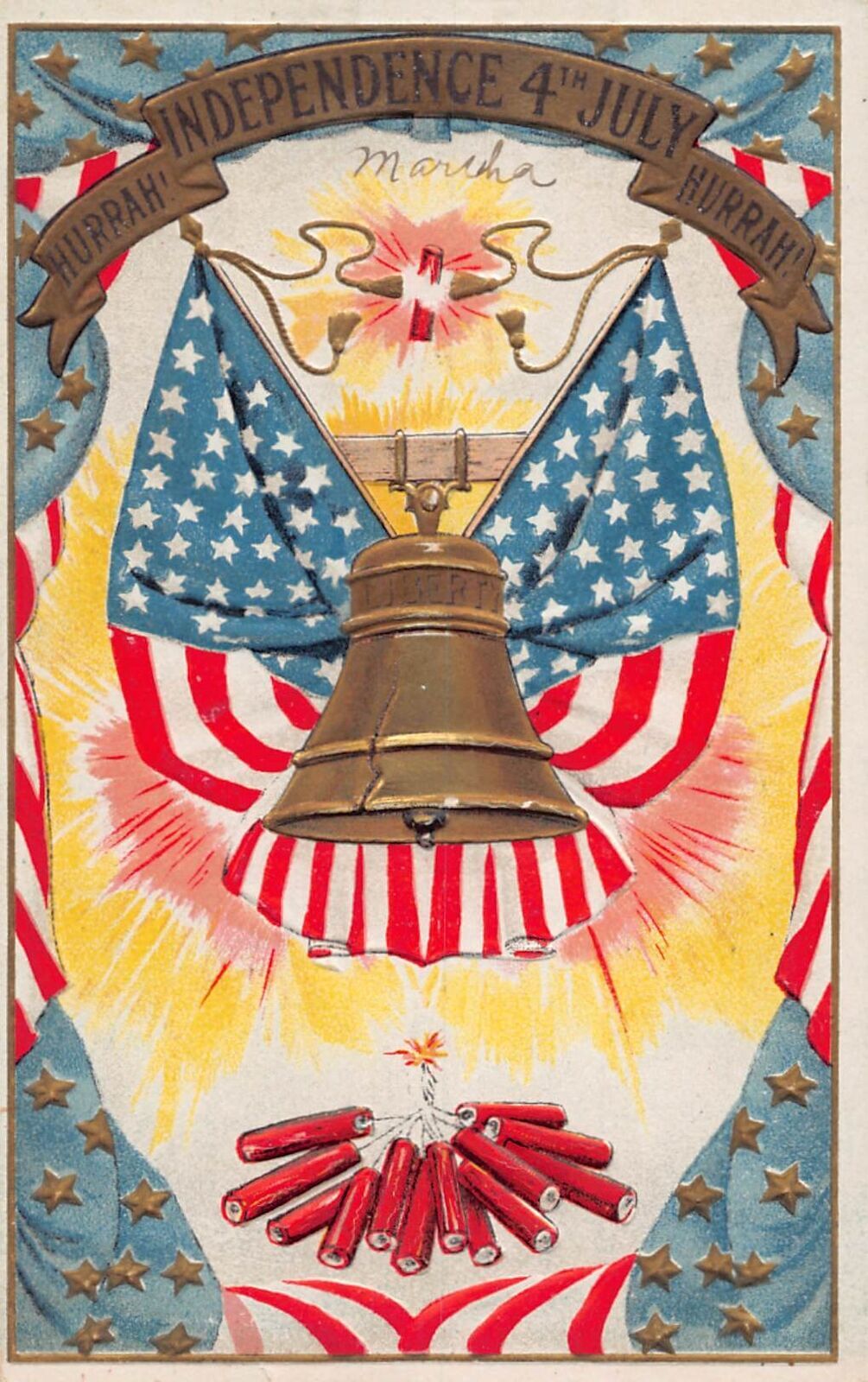 J73/ Patriotic Postcard c1910 Fourth of July 4th Fireworks Liberty Bell ...