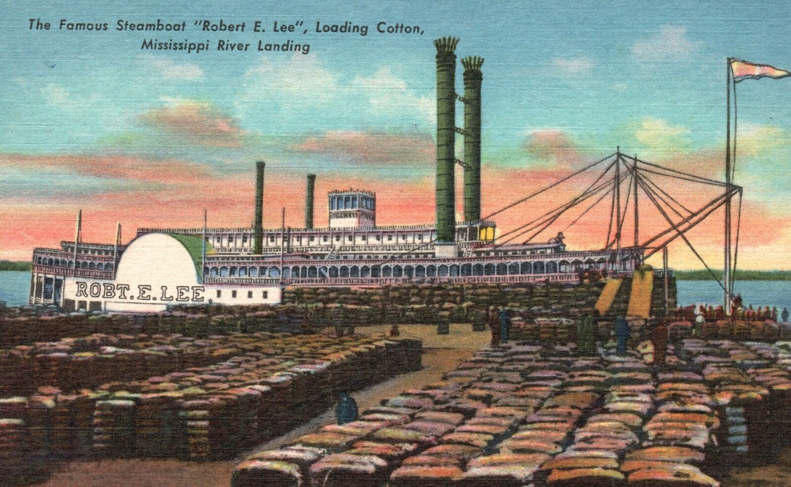 Vintage Postcard Famous Steamboat Robert E. Lee Loading Cotton ...