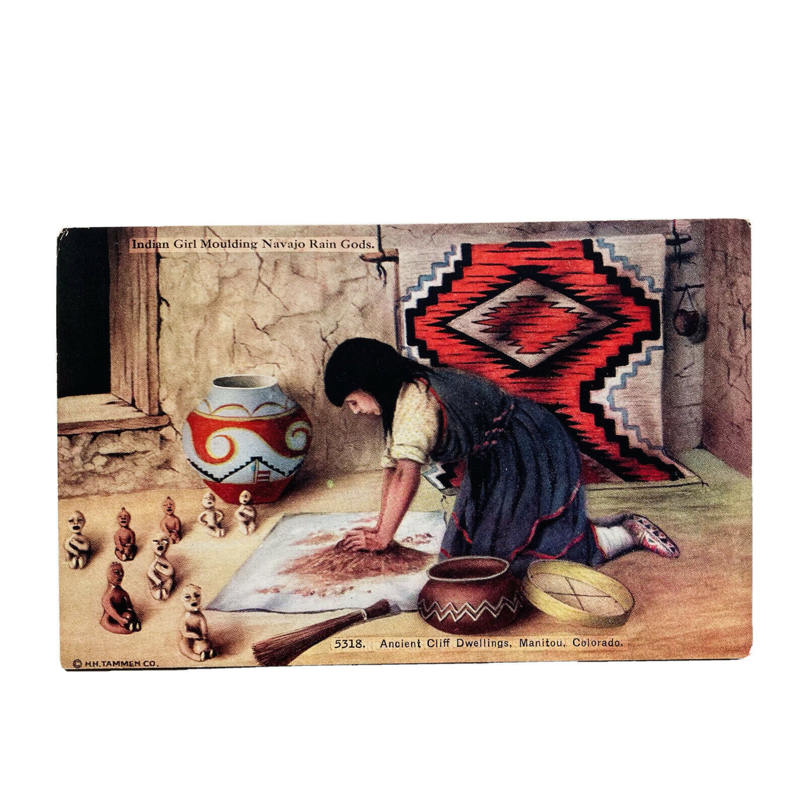 Manitou Colorado Indian Girl Making Navajo Rain Gods Vintage Postcard ...