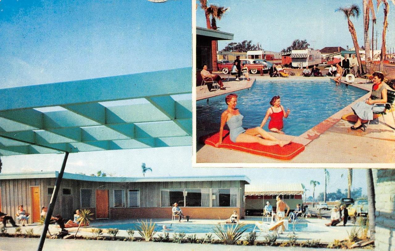 California GARDENA TRAILER LODGE Swimming Pool ROADSIDE Rare c1950s ...