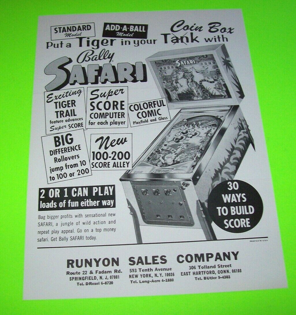 Safari Pinball FLYER Original Vintage Retro Game Tiger Jungle Art Sheet ...