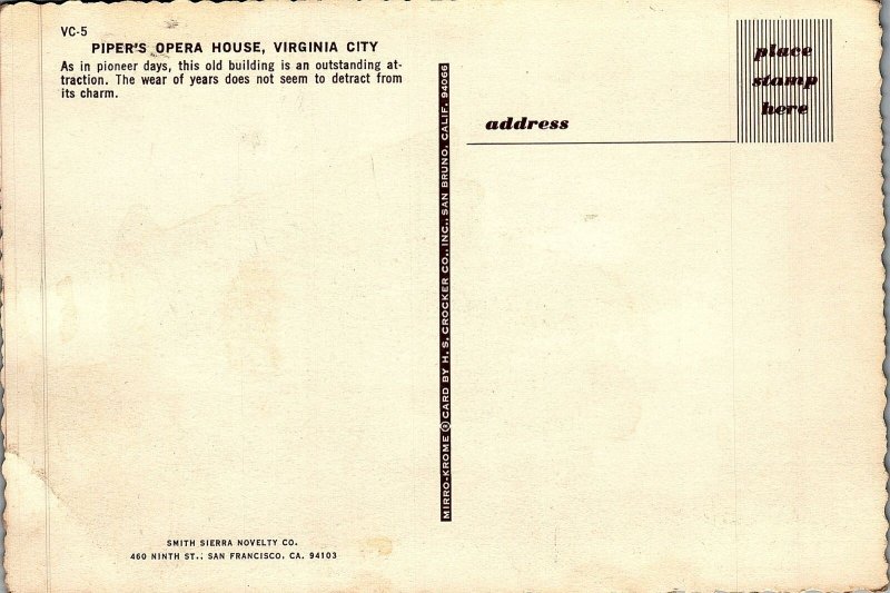 Vintage Virginia City Nevada Piper's Opera House Photochrome Postcard ...