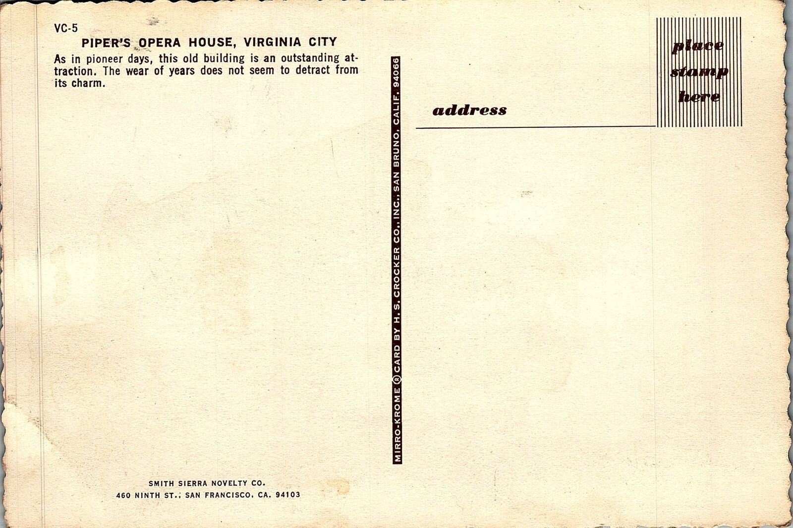 Vintage Virginia City Nevada Piper's Opera House Photochrome Postcard ...