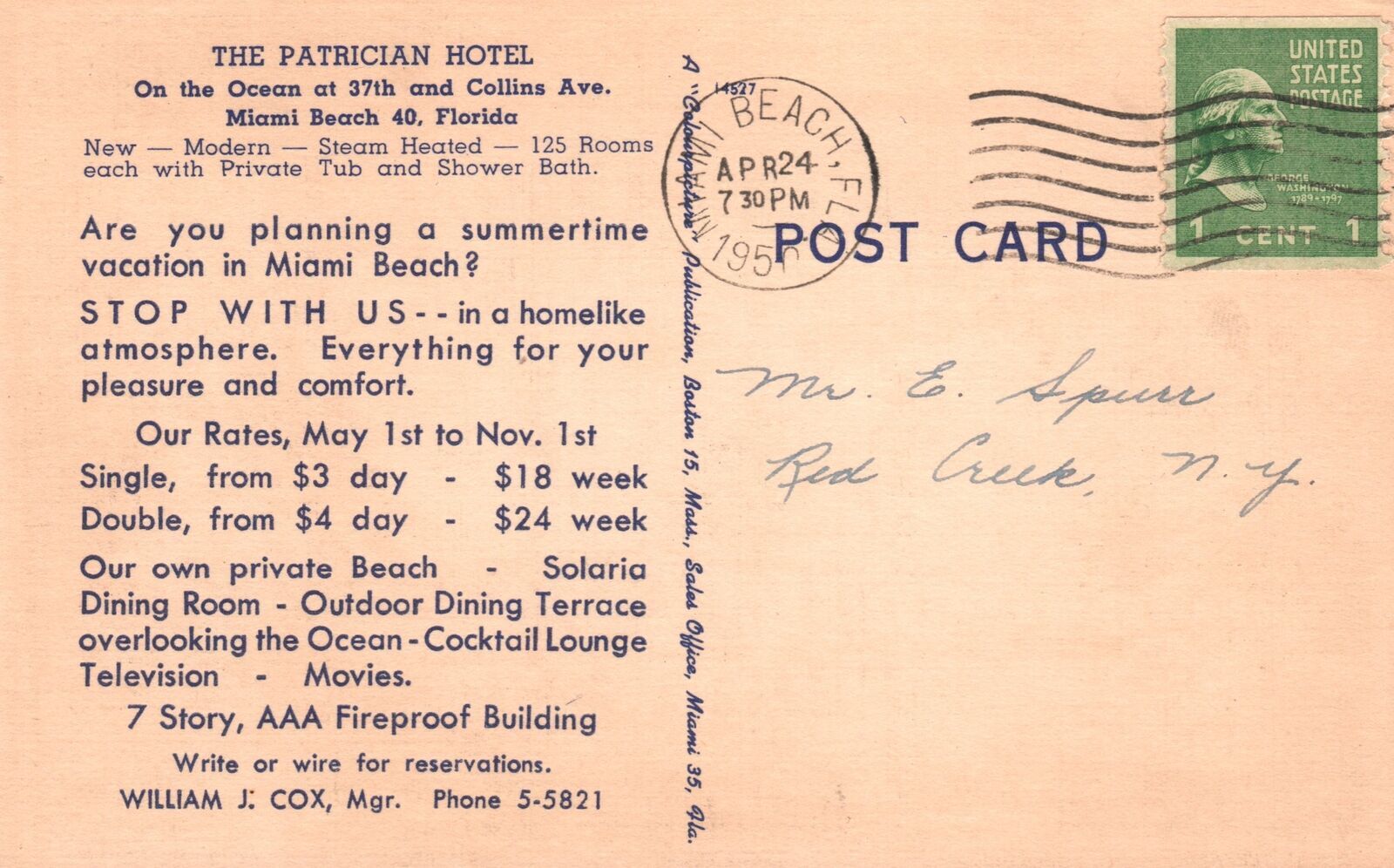 Vintage Postcard 1950'S The Patrician Hotel On The Ocean Miami Beach ...