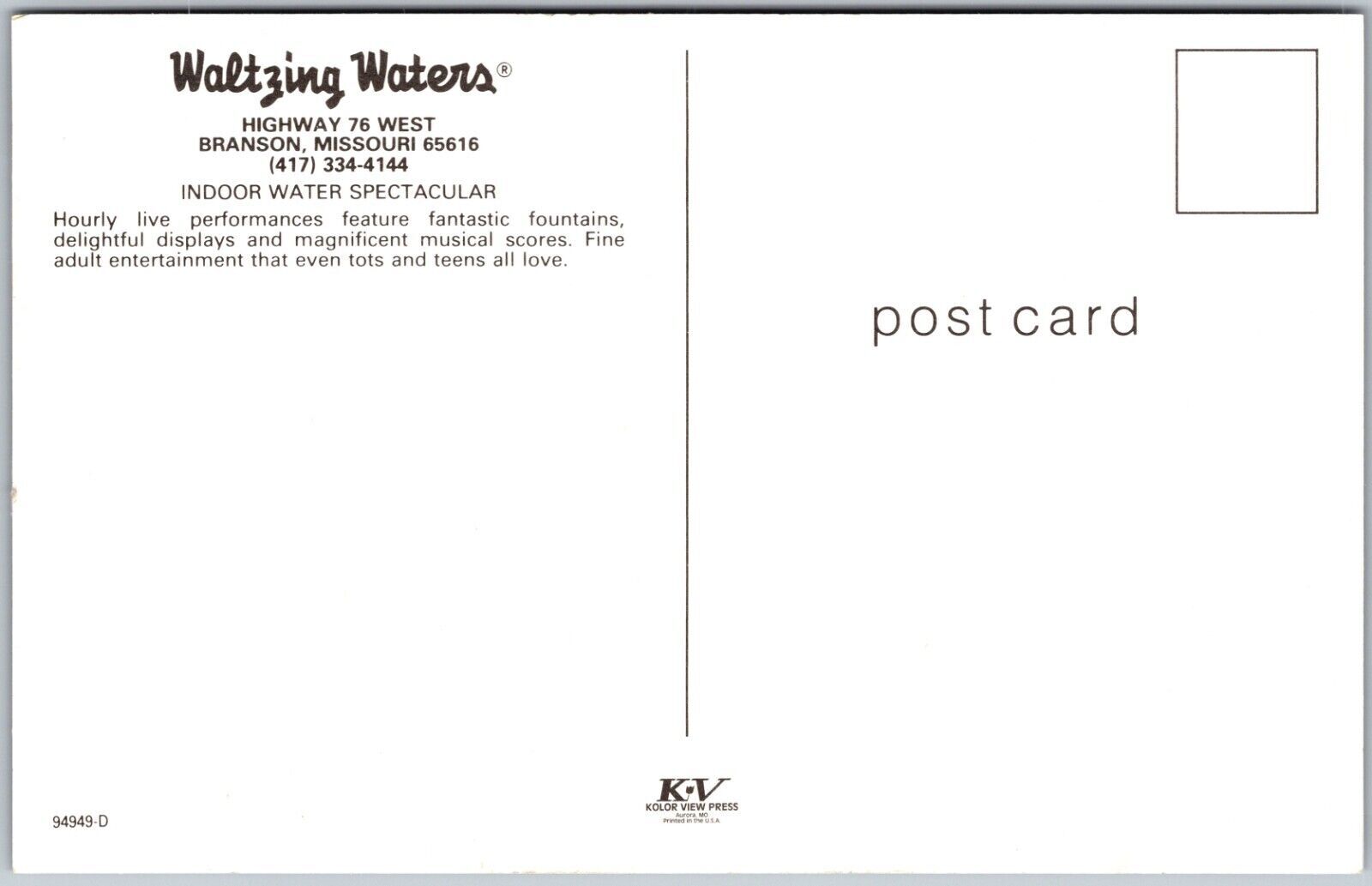 Waltzing Waters, Lighted Fountain Show, Branson, Missouri - Postcard ...