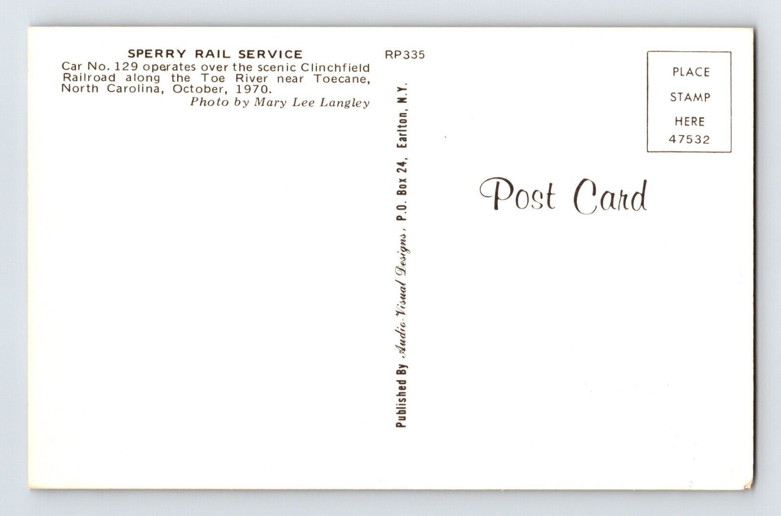 Postcard Railroad Train Sperry Rail Service Clinchfield Toecane NC ...