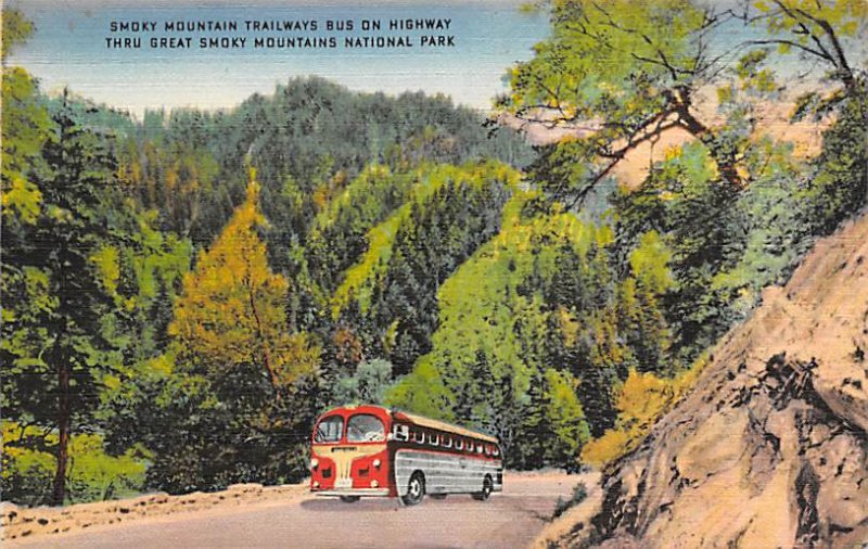 Smokey Mountain Trailways bus on Highway through great Smoky Mountains ...