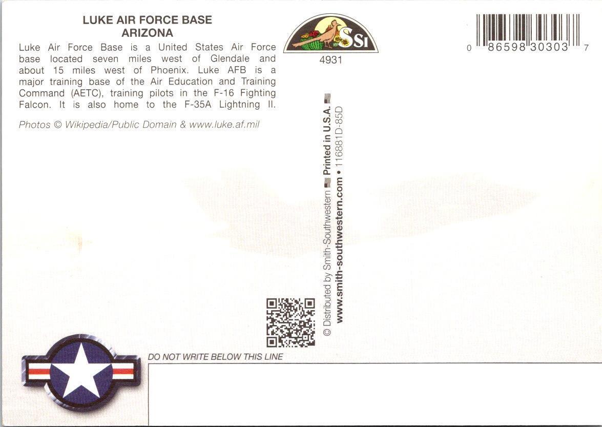 AZ, Arizona LUKE AIR FORCE BASE F-16 Falcon Pilot Training 4X6 Military ...