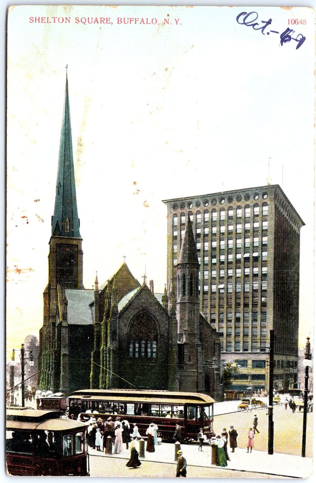 Vintage Postcard Street Tram Church Street Scene at Shelton Square ...