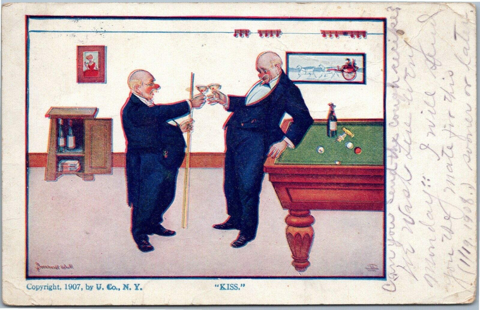 Billiard postcard "Kiss." by Bernhardt Wall 1907 posted 1908 | Other ...
