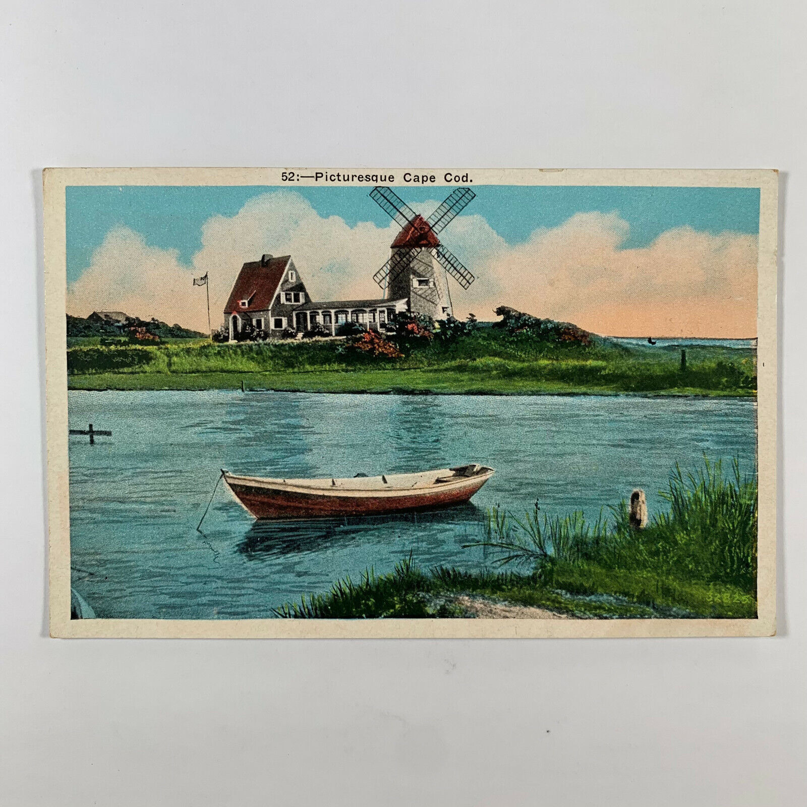 Postcard Massachusetts Cape Cod MA Wind Mill Boat Unposted 1930s White ...