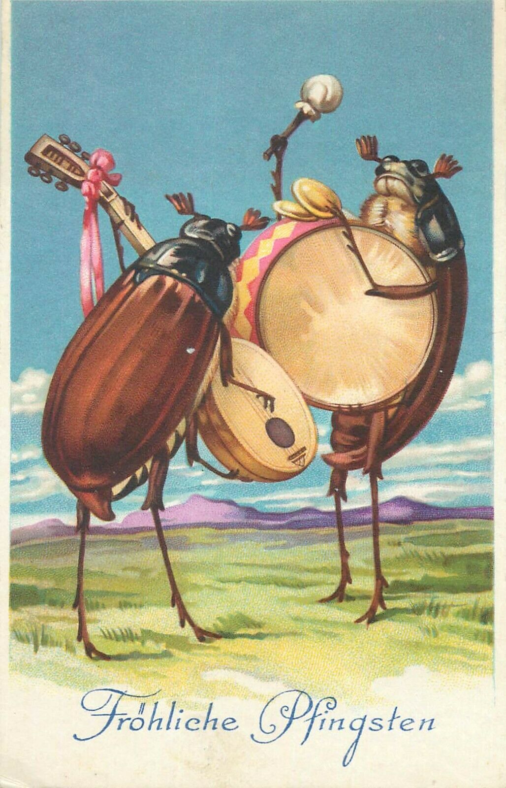 Pentecost musical beetle bugs humanized insects caricature mandolin ...