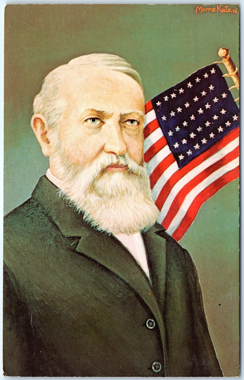 1967 Morris Katz Benjamin Harris 23rd US President Oil Art Painting ...