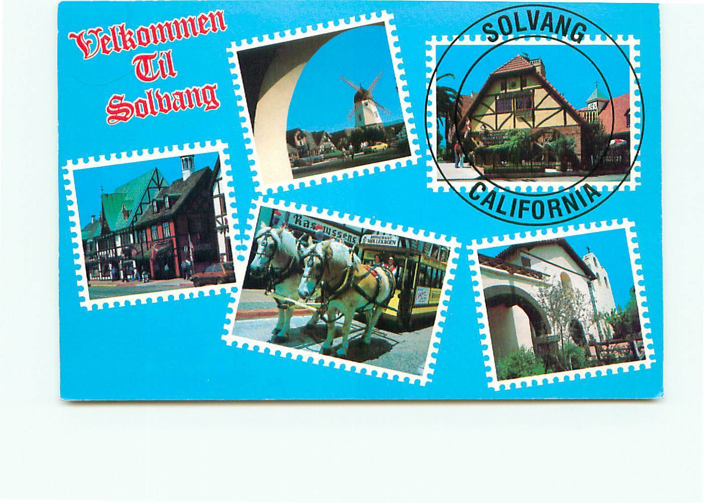 Postcard Solvang Postage Stamp Velkommen Til Solbang CA Danish Capital ...