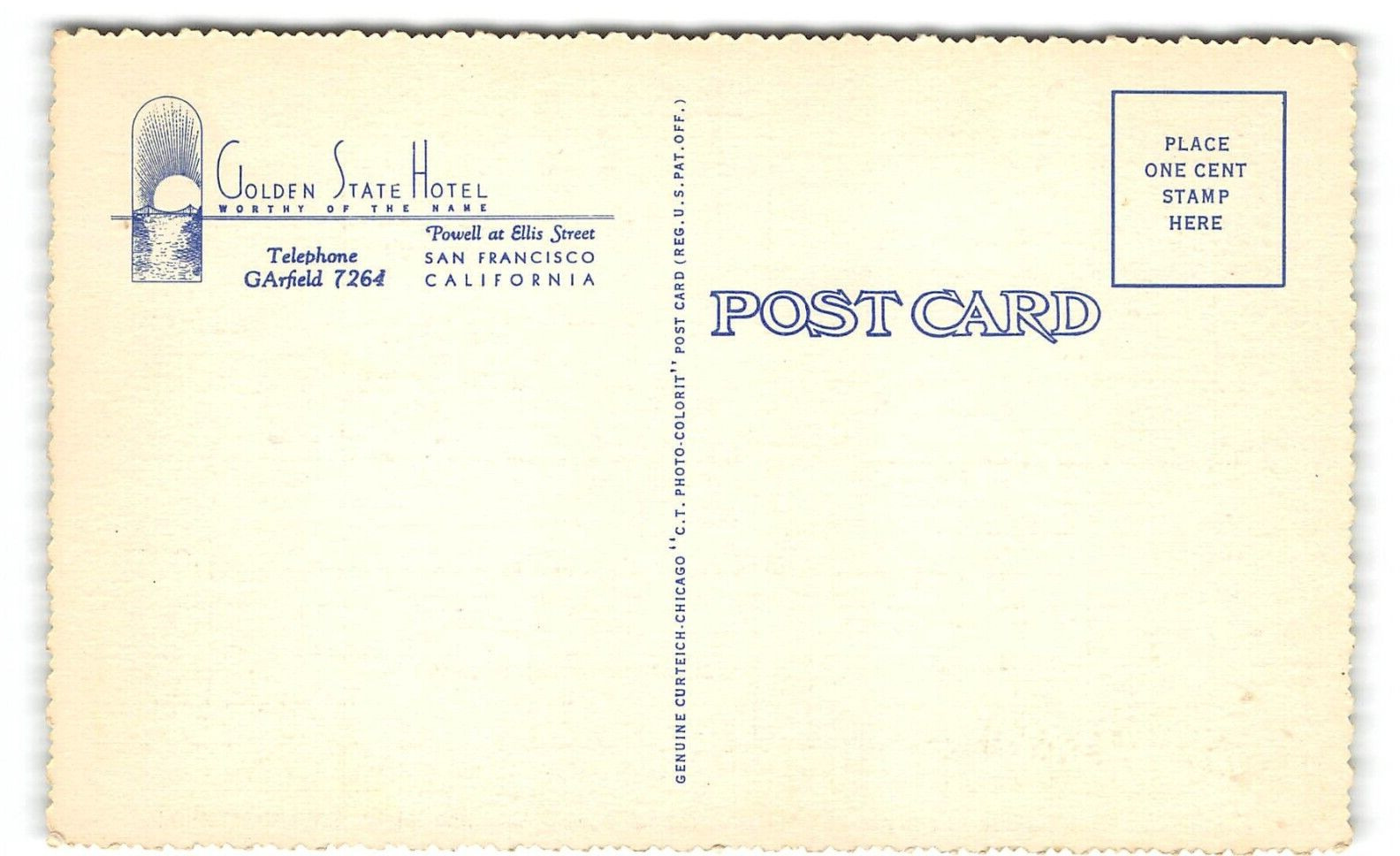 GOLDEN STATE HOTEL San Francisco, CA Interiors Art Deco 1940s Linen ...