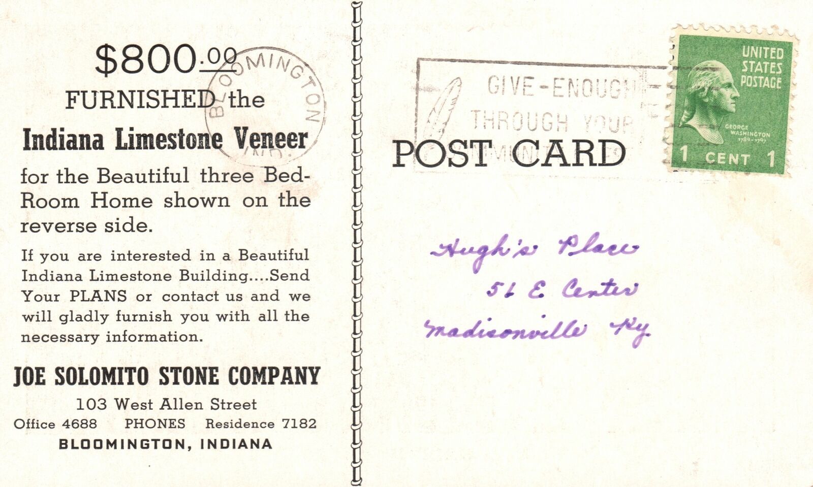 Vintage Postcard Solomito's Machine Split Face Stone Indiana Limestone ...