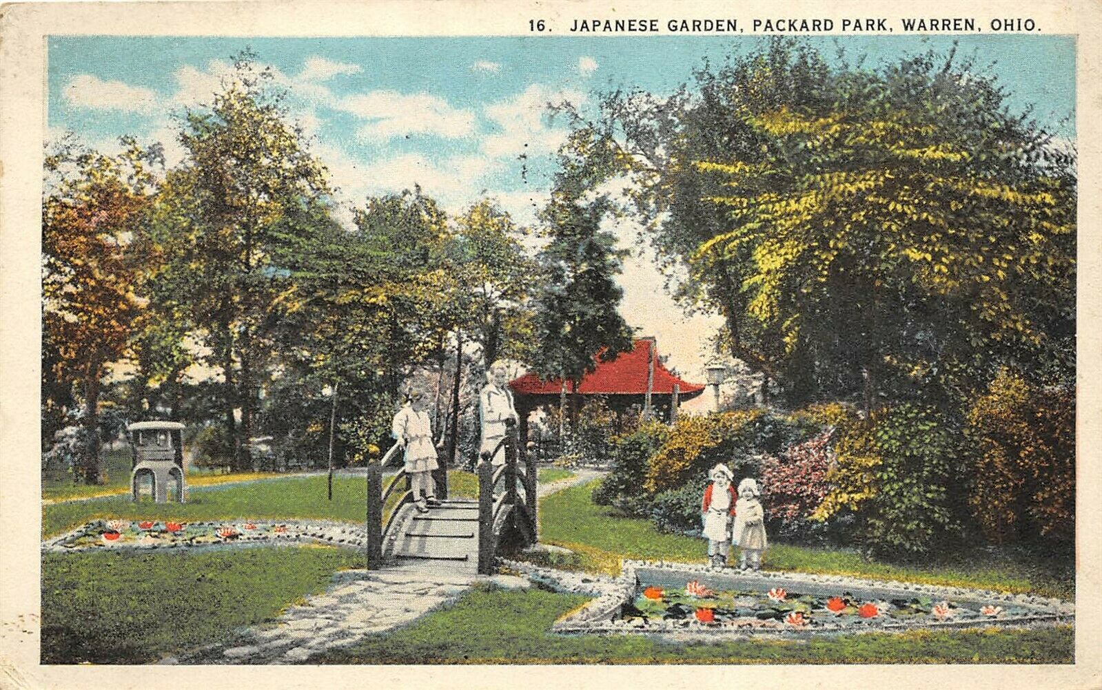 Warren Ohio 1923 Postcard Japanese Gardens Packard Park Children ...