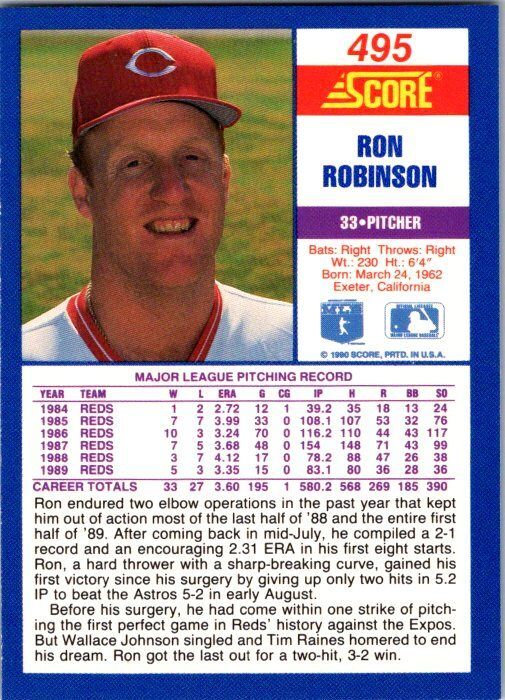 1990 Score Baseball Card Ron Robinson Cincinnati Reds sk2744 | Topics ...