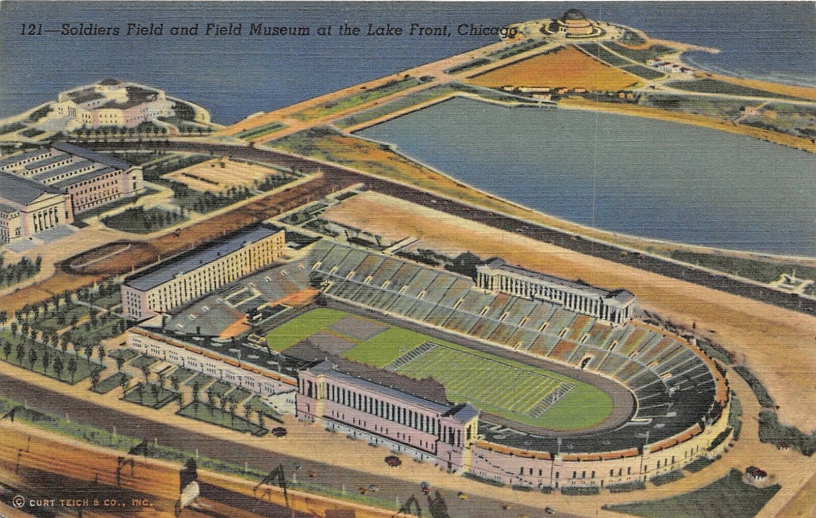 Chicago Illinois 1940s Postcard Soldiers Field Football Stadium Chicago ...
