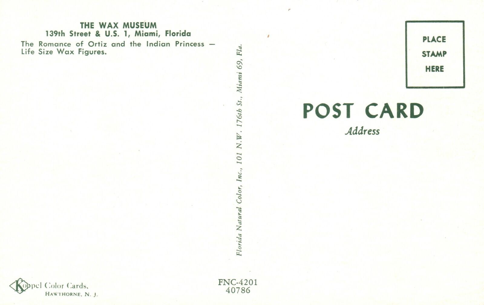 Vintage Postcard The Wax Museum Romance Of Ortiz & Indian Princess ...