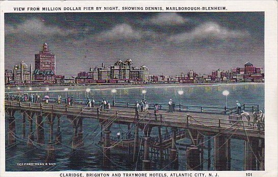 New Jersey Atlantic City View From Million Dollar Pier By Night Showing ...