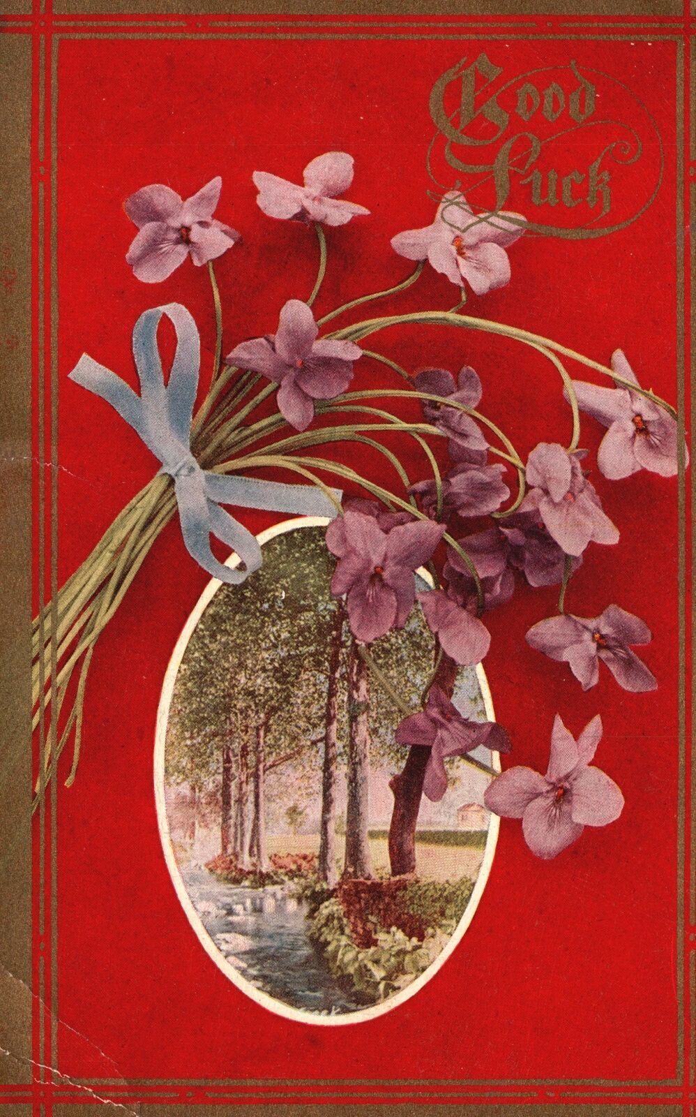 Vintage Postcard Good Luck Card Bunch Of Flowers Purple In Color With ...